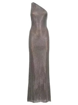 SELF-PORTRAIT Rhinestone One-shoulder Maxi Dress - Silver