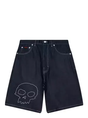 PLEASURES Embroidered Denim Shorts - Blue