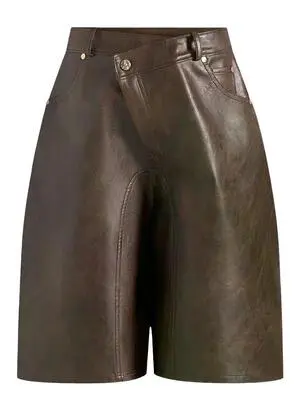 Manière De Voir Faux Leather Wrap Shorts - Brown