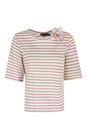 Seventy Striped Top With Floral Detail - Neutrals