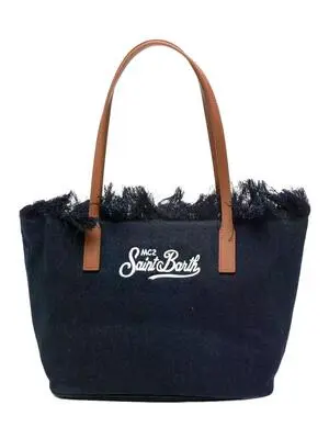 MC2 SAINT BARTH Embroidered Fringed Tote Bag Blue