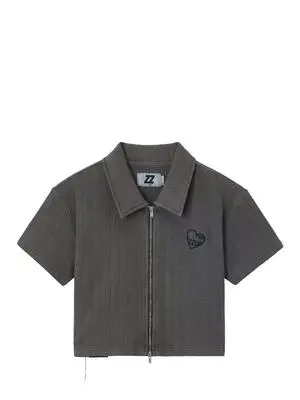 Izzue Zip-up Ribbed Top - Grey