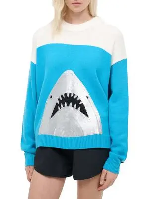 Staud Reya Sequin Shark Cotton-blend Sweater - Great White
