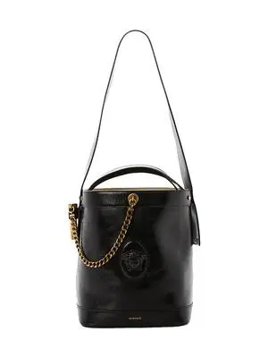 Versace Small Leather Bucket Bag - Black/gold