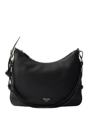 Prada Large Leather Shoulder Bag - Black