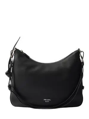 Prada Large Leather Shoulder Bag - Black