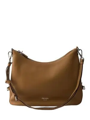 Prada Large Leather Shoulder Bag - Brown