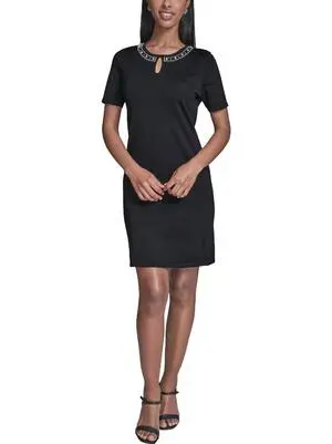 Karl Lagerfeld Faux Pearl Detail Sweater Dress - Black