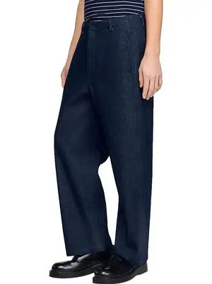 Sandro Raw Barrel Jeans - Navy Blue