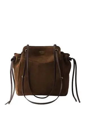 Prada Carry Medium Suede Tote Bag - Brown