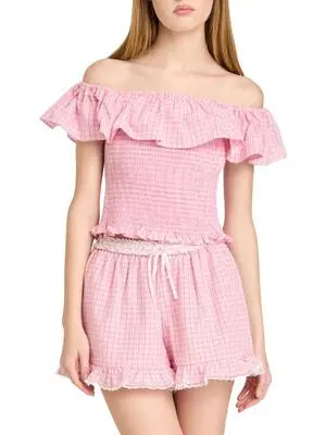 WAYF Delilah Shirred Off-the-shoulder Top - Pink