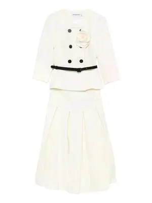 SELF-PORTRAIT Floral-detail Belted Skirt Suit - Neutrals