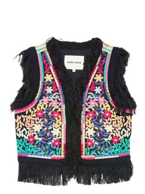 ANTIK BATIK Floral-Embroidered Fringe Vest