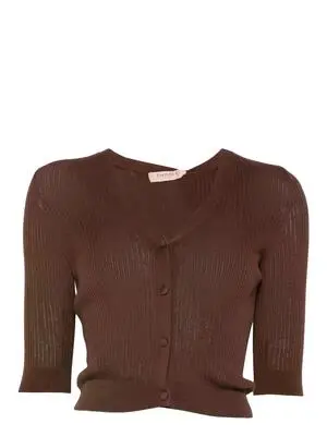 TWINSET V-neck Ribbed Knit Cardigan - Brown