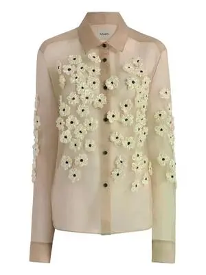 Khaite Floral-embellished Button-up Shirt - Neutrals