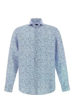 Paul & Shark Geometric Watercolour Linen Shirt - Blue