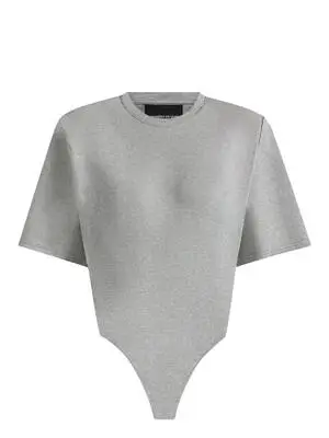 Manière De Voir Maniere De Voir Wide Shoulder Bodysuit T-shirt With Detachable Shoulder Pads - Grey