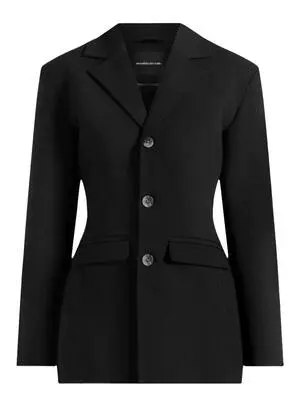 Manière De Voir Claire Marble-button Wide-shoulder Blazer - Black