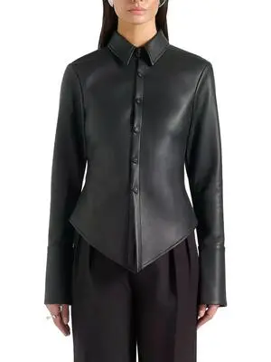 Manière De Voir Maniere De Voir Vegan Leather Fitted Shirt - Black