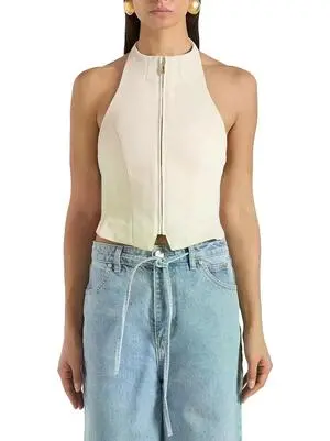 Manière De Voir Halterneck Backless Top In Cream Twill - Neutrals