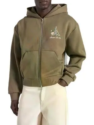Manière De Voir Embroidered Floral Eiffel Zip Hoodie - Green