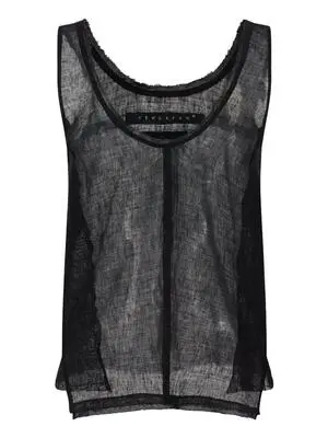 YEHUAFAN Frayed Trim Panelled Top - Black