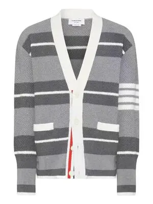 Thom Browne Seed Stitch 4-bar Cardigan - Grey