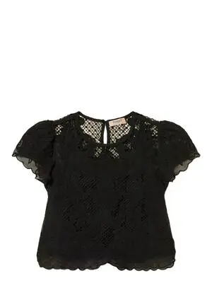 TWINSET Floral Lace Blouse With Scalloped Trim - Black