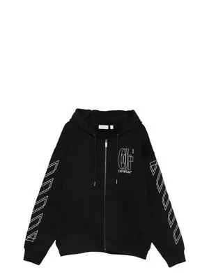 Off-White Zip-up Cotton Hoodie - Black