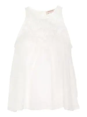 TWINSET Sleeveless Round-neck Blouse With Lace Details - Neutrals