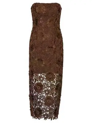 ROTATE BY BIRGER CHRISTENSEN 3D Lace Midi Dress Brown