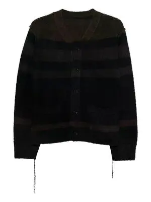 Sacai Striped Distressed Effect Cardigan - Black