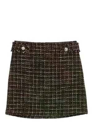 I BLUES Button-detail Checked Mini Skirt - Brown