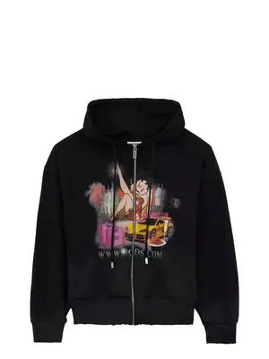 Gcds X Betty Boop Zip-up Cotton Hoodie - Black