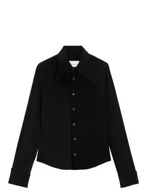Ami Blended Silk Sharp Collar Shirt - Black