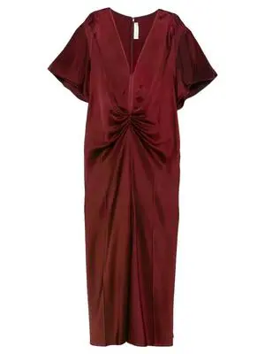 Victoria Beckham V-neck Gathered Midi Dress - Red