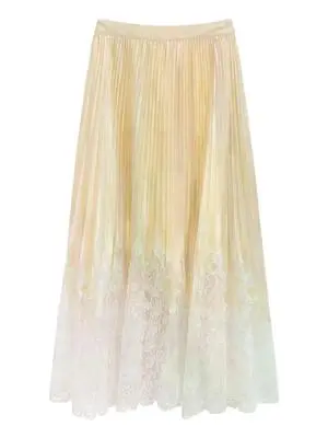 SELF-PORTRAIT Lace Pleated Midi Skirt - Neutrals