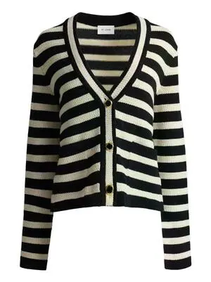 St. John Stripe Knit V-neck Cardigan - Black