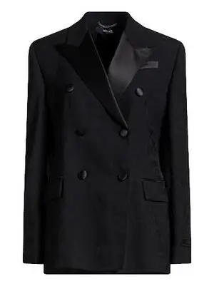 Versace Double-breasted Blazer In Virgin Wool And Silk With Signature Print - Black