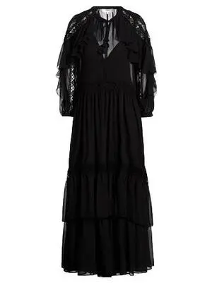 Ba&sh Georgette Flared Maxi Dress With Lace Trims - Black