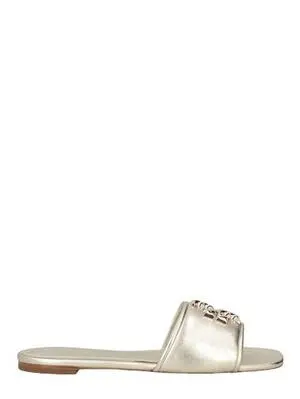 Tory Burch Platinum Leather Slide Sandals Grey
