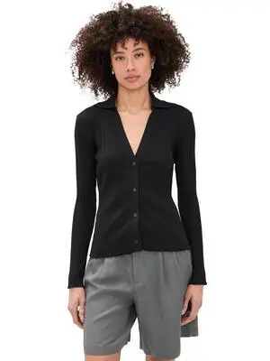 Vince Variegated Rib Polo - Black