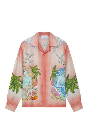 Casablanca Paix Et Amour Tennis Club Short Sleeve Silk Shirt - Multicolor