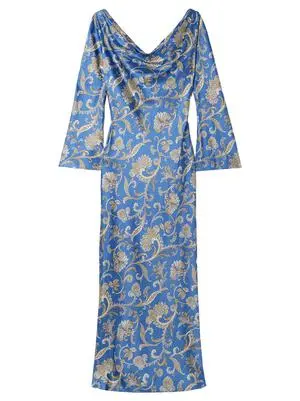 Veronica Beard Ember Draped Paisley-print Silk-blend Satin Maxi Dress - Blue