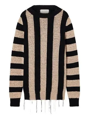 DRIES VAN NOTEN Frayed Striped Open-Knit Sweater