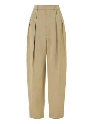 Bottega Veneta Cropped Pleated Woven Tapered Pants - Green