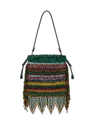 Etro Kalispera Beaded And Embroidered Shoulder Bag Green