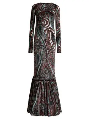 Etro Printed Velvet-devore Maxi Dress - Multi
