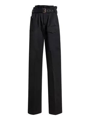 Etro Belted Wool Straight-leg Pants - Black