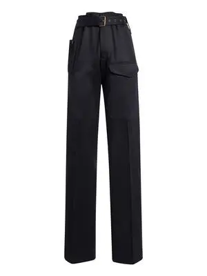 Etro Belted Wool Straight-Leg Pants Navy